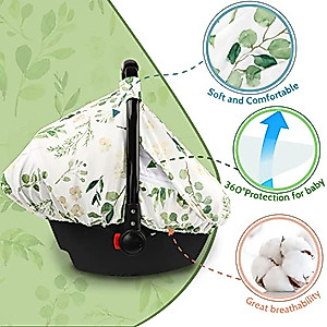Crib Sheet Jersey Cotton, Fitted Cotton Baby & Toddler Universal Crib Sheets, Summer Car Seat Cover for Babies Girl，Leaf Infant Carseat Canopy Sun Cover