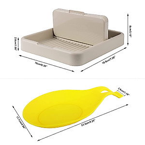 2Pack Spoon Rest with Pot Lid Holder, Foldable Cooking Ladle/Spatula/Spoon Holder Organizer with Drip Pad for Stove Top, Heat-Resistant Utensil Rest for Kitchen Countertop (Ivory)