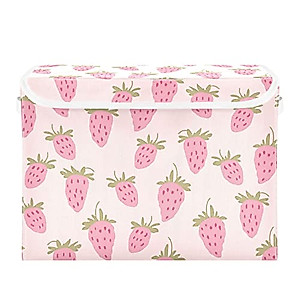 Kigai Pink Strawberry Storage Baskets for Shelves Foldable Closet Basket Storage Bins with Lid for Clothes Home Office Toys Organizers