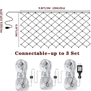 Apatner Outdoor Net Mesh Lights Bushes Lights Plug in Outside Tree Light 9.8ft x 6.6ft 200 LED Connectable for Curtain Garden Yard Balcony, 8 Mode with Remote(White)