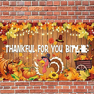 Friendsgiving Party Decorations,Large Friendsgiving Backdrop，Thanksgiving decorations, Thankful for you Banner,Autumn Pumpkin Decoration,Fall Thanksgiving Friends Party Decorations