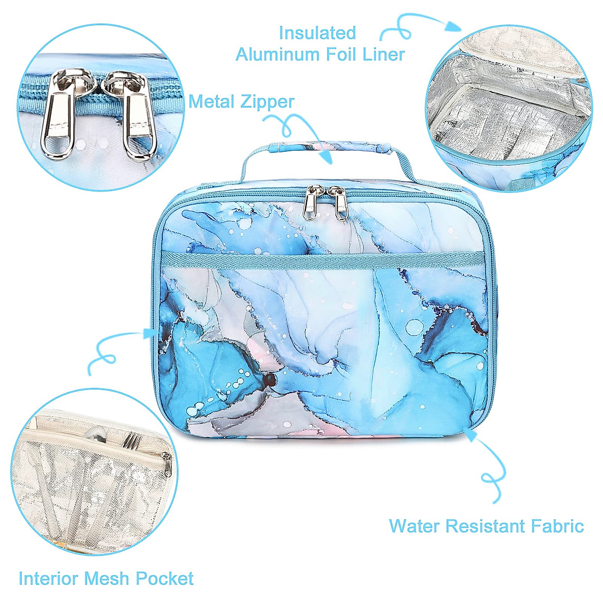 LEDAOU Lunch Box Kids Boys Girls Cute Insulated Lunch Box Reusable Lunch Bag Meals Tote Lunchbox for School Picnic Travel (W-Marble 52)