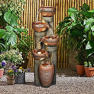 Hamiedun 5 -Tier Outdoor Garden Water Fountain Decor, Resin Fountain for Garden, Floor Patio, Deck, Porch, Backyard and Home Art Decor (Brown, 39.7inch)