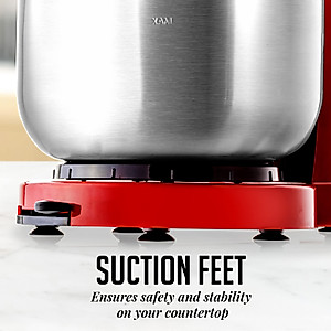 OVENTE Electric Kitchen Stand Mixer with 3.5-Quart Removable Stainless Steel Mixing Bowl, 5 Speed Control, 250-Watt Power, 2 Blender Attachment Egg Beater Whisk & Dough Hook Red SM680R