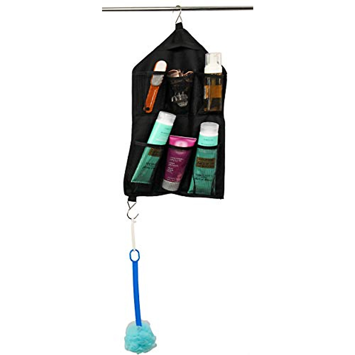 Home-X Hanging Mesh Pockets Organizer-Over the Door Hook-Shampoo Shower Organizer-Closet Caddy-6 Pockets House Organization and Storage-Black