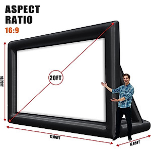 Inflatable Projector Screen, 20FT Portable Blow Up Outside Projector Screen, Front & Rear Projection, with Rope, Air Blower, Ground Nails and Carry Bag, for Theater/Football/Backyard Party