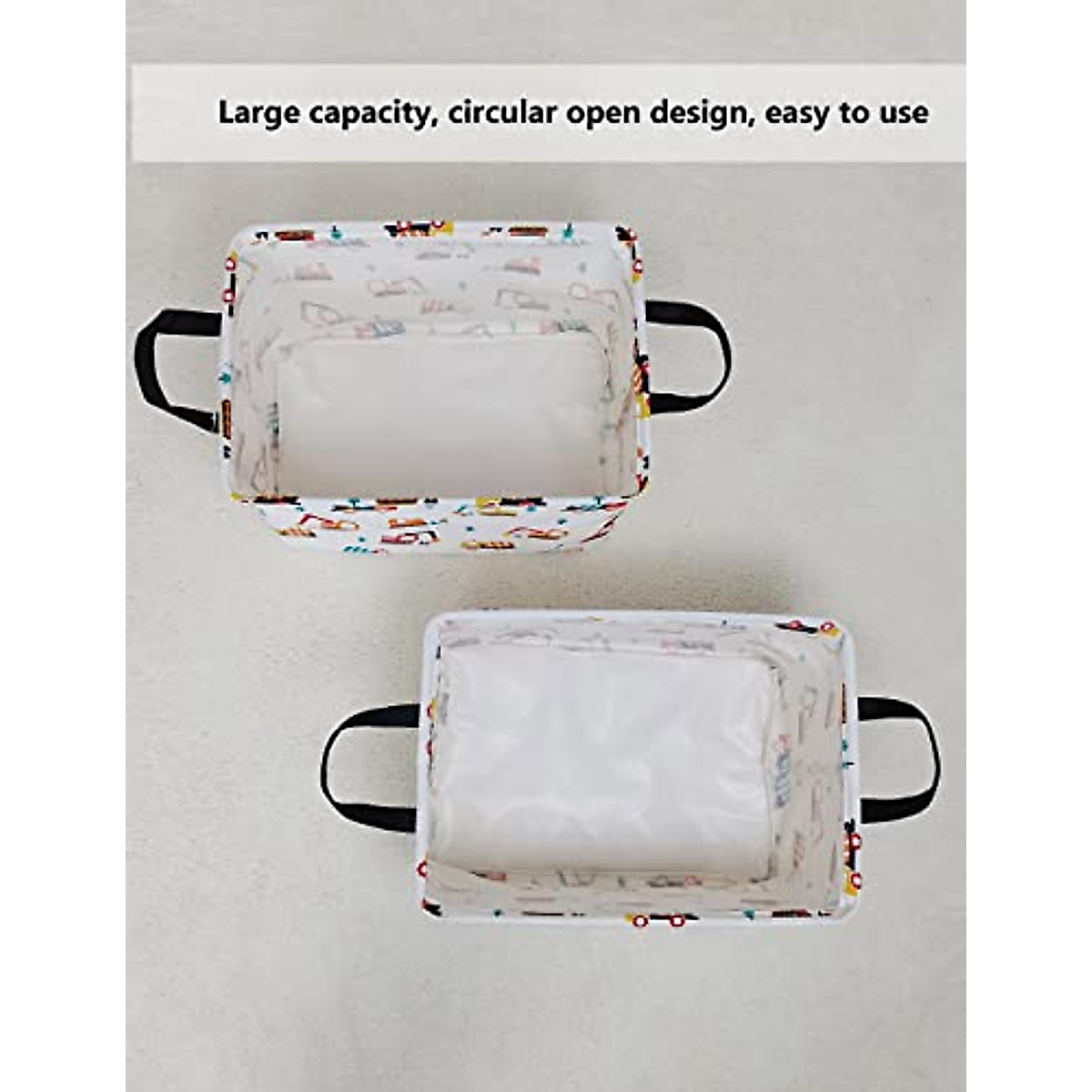 QUEENLALA 2 Pack Rectangular Large Storage Basket,Laundry Hamper,Office,HomeDecor,Canvas Fabric Laundry Basket（2Pack-Rec-Excavator）