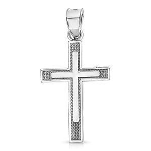 Ioka 14K White Gold Cross Religious Charm Pendant with 0.8mm Box Chain Necklace - 24"