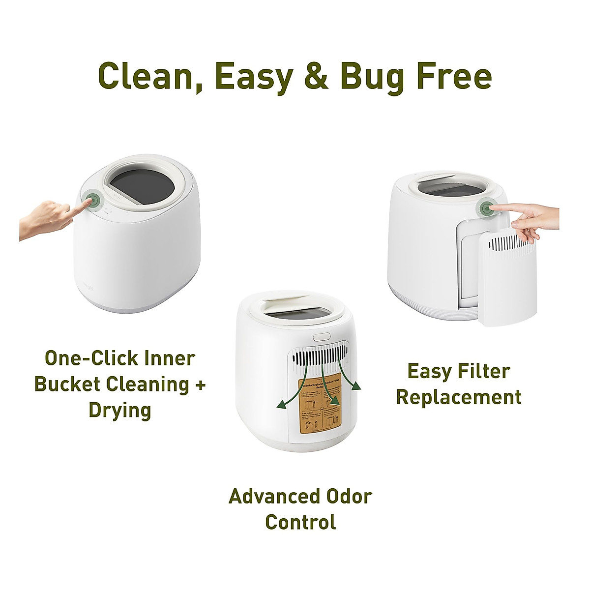 Vego Kitchen Composter, 4L Electric Composter Coutertop 5 Modes Weight-Based Smart Compost Bin with App Odorless Auto-Cleaning Food Waste Compost Machine Indoor, White