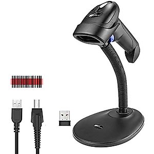 NetumScan Wireless Barcode Scanner with Stand, Portable Automatic Barcode Reader 2-in-1 (2.4G Wireless & USB 2.0 Wired QR Code Scanner for Warehouse POS and Computer (1D)