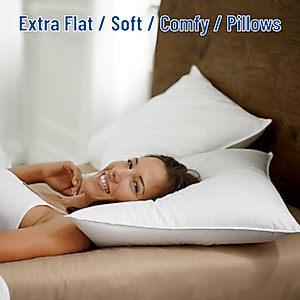 SILUI Extra Flat Thin Soft Pillows Standard Size Set of 2 Pack Bed Pillow Down Alternative Fill for Side Back Stomach Sleepers, White, 20x26 Inches