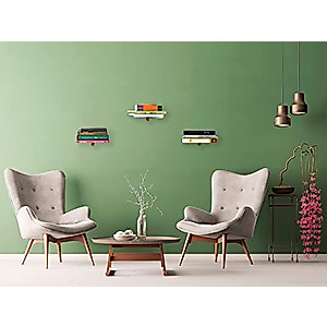 Decorative Invisible Floating Bookshelf with Wooden Rod, Wall Mounted Metal Book Organizer Shelf, for Home, Office, Library, Study, Livingroom, Bedroom, Set of 3 Walnut.