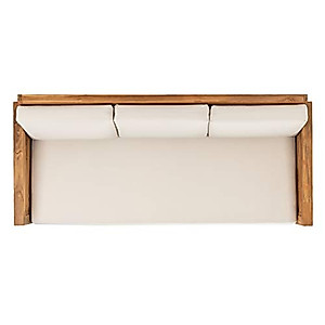 Safavieh CPT1008A Couture Guadeloupe Brazilian Teak Outdoor 3-Seat Patio Sofa, Natural/White