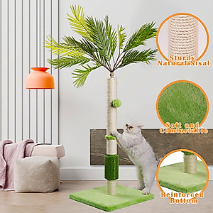 MeowHomm Cat Scratching Post, Cat Palm Tree for Indoor Cats with Natural Sisal Scratch Pole Hanging Sisal Ropes and Balls, Cute 40" Tall Cat Scratcher for Large Cat and Kittens