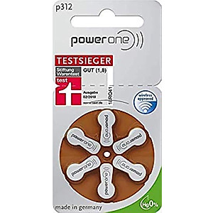 Power One Size 312 Hearing Aid Battery No Mercury, 60 Batteries