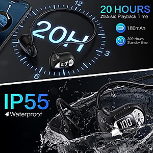 Open Ear Headphones Wireless Bluetooth, Air Conduction Earbuds Bluetooth 5.3 For Sports, 20h Playtime Touch Control Headset For Running, Cycling, Hiking, Driving，Earphones Gift for Men Women(Black)