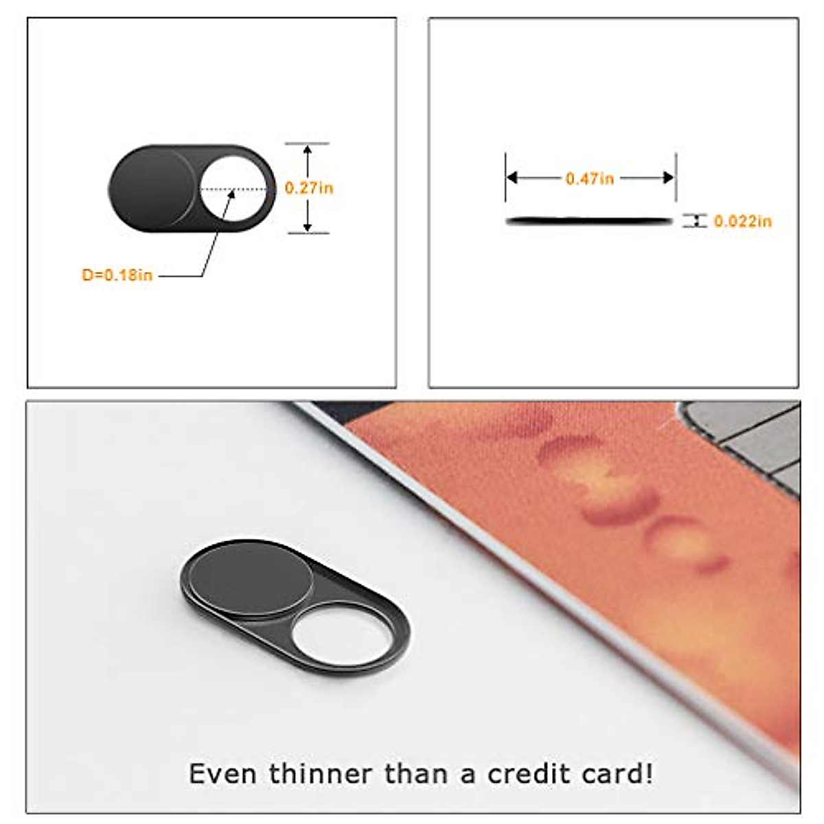Webcam Cover Slide 0.022in Ultra Thin Metal Magnet Web Camera Cover for MacBook Pro Laptops Smartphone Mac PC Tablets for Echo Spot Show Protecting Your Privacy Security Black(3 Packs)