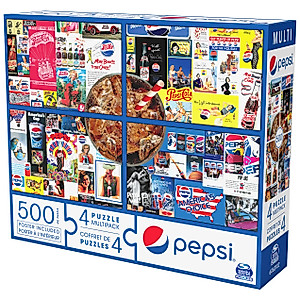TOYS_AND_GAMES Pepsi, 4 Puzzle Multipack, 500 Pieces Combine to Form Novelty Soda Beverage Mega Puzzle, for Kids and Adults of All Ages