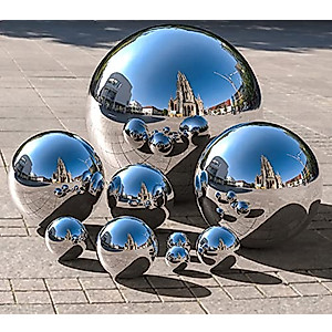 Nerien Gazing Ball, Stainless Steel Garden Mirror Globe, Polished Ornament Sphere, Hollow Floating Reflective Hemisphere, for Home Pond Outdoor Swimming Pool Decoration, Silver, 5Pcs