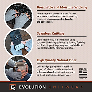 Evolution Knitwear Alpaca Knit Fingerless Gloves - Super Soft Baby Alpaca - Made in the USA - Small - Blue Grey