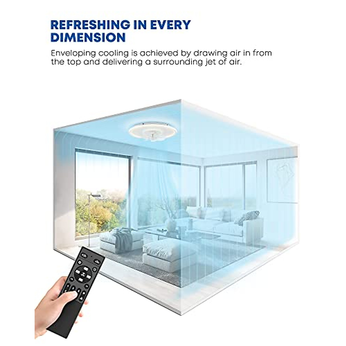 NookNova 20'' White Smart Low Profile Indoor Flush Mount Ceiling Fan with Lights, Small Modern Bladeless Ceiling Fan with LED Light Remote and APP Control for Bedroom etc, 6 Speed, Stepless Dimming