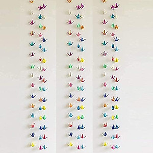 5Strings 75Pcs 5.9" Origami Paper Cranes Garlands Waterproof Iridescent Premade Origami Birds Streamer for Kids Birthday Rustic Wedding Valentine's Day Paper Birds Party Supplies (Multi Color, 5.9")
