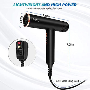 Nicebay Ionic Hair Dryer, Professional Blow Dryer with 3 Attachments, 110000RPM High-Speed Brushless Motor for Fast Drying, Lightweight, Low Noise, 1600W Hairdryer with Diffuser