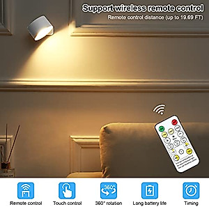 Lightess LED Wall Sconce, Wall Mounted Lamp with Rechargeable Battery Operated, 3 Brightness Level & 3 Color Temp 360°Rotate Magnetic Ball,Touch & Remote Control Wall Light for Reading Bedside