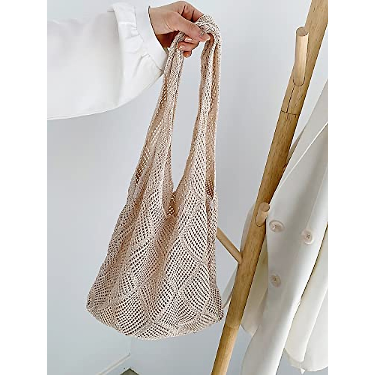 WDIRARA Women's Shoulder Handbags Knit Tote Bag Summer Beach Handbag Beige one-size