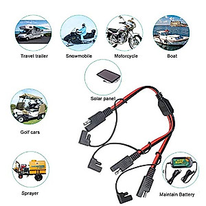 Apoi SAE Y Splitter Cable SAE Connector SAE DC Power Automotive Adapter Cable Y Splitter 1 to 2 SAE Extension Cable with Dust Cover 14AWG 12inch/30cm