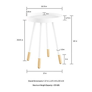 Round End Table - 2-Tone Mid-Century Modern Home Accent Table with Tray Top for Living Room, Bedroom, or Office by Lavish Home (White)