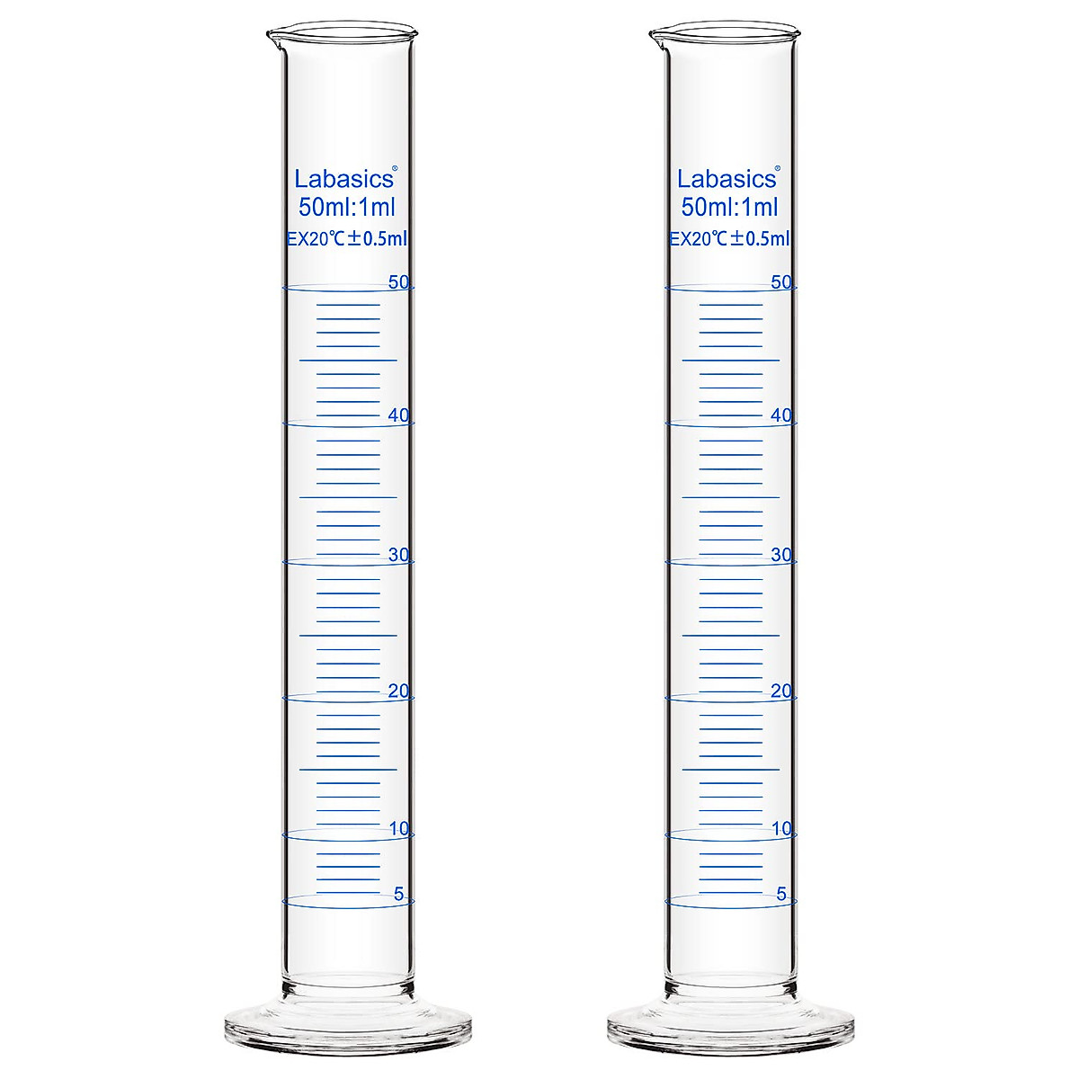 Labasics 2-Pack 50 ml Borosilicate Glass Graduated Cylinder Measuring Cylinder