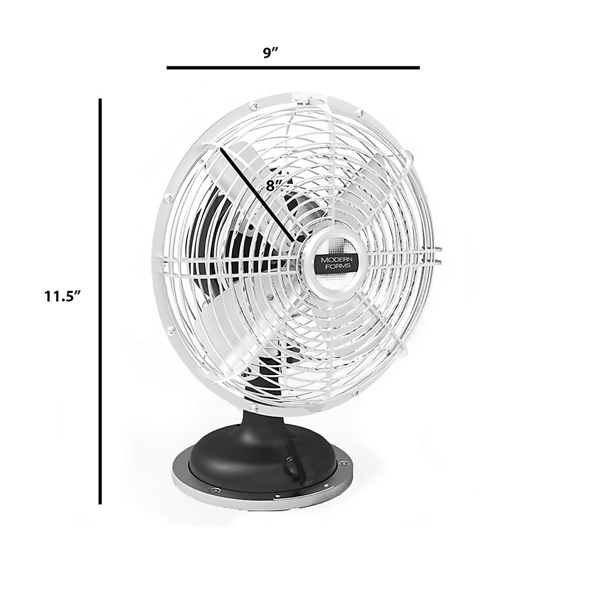 Modern Forms 9in Oscillating Plug-in Desk Fan with Three Speed Motor Control in Matte Black and Nickel Finish