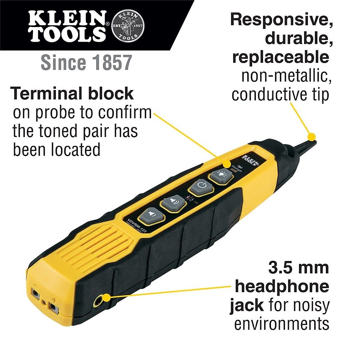 Klein Tools VDV501-852 Cable Tester & VDV500-123 Cable Tracer Probe-Pro Tracing Probe with Replaceable Non-Metallic, Conductive Tip and a Light for Use in Dark Spaces