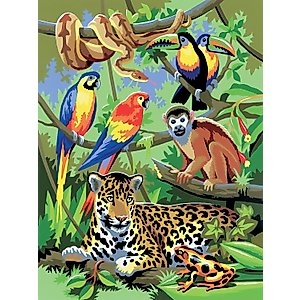 Pracht Creatives Hobby Painting by Numbers Junior Jungle DIY Picture Approx. 33 x 24 cm Includes 7 Acrylic Paints, Brush and Printed Painting Card, Ideal for Beginners and Children from 8 Years