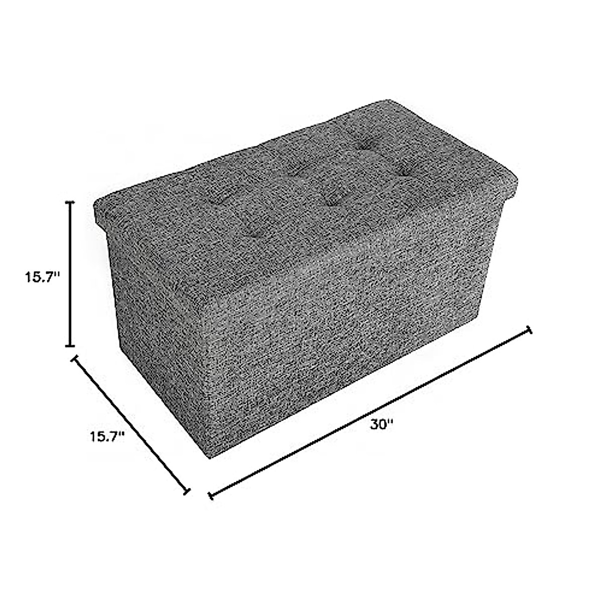 Seville Classics Large 30" Foldable Bench Ottoman Footrest Storage Chest Coffee Table Stool, for Bedroom, Living Room, Entryway, Lounge, Modern Gray, 1-Pack