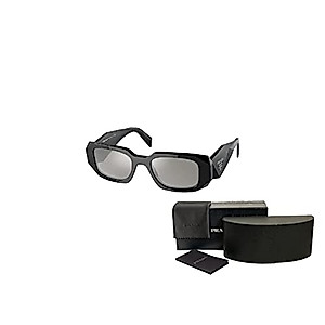 Prada PR17WS 1AB2B0 49MM Black/Light Grey Mirror Silver Rectangle Sunglasses for Women + BUNDLE With Designer iWear Complimentary Eyewear Kit