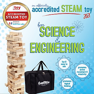 Giantville Giant Tumbling Timber Toy - Premium Pine Wood Life-Size Blocks Tower - Big Floor/Board Indoor/Outdoor Yard Game for Kids & Adults - 56-Pieces + Carry/Storage Bag - Grows to Over 4-Feet