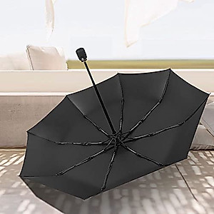 YAMHOHO Lightweight and sturdy umbrella windproof folding men and women clear rain dual-use vinyl sun umbrella sunscreen UV protection sunshade double travel umbrella (UV-Black)