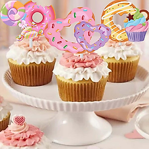 36pcs Donut Cupcake Toppers - Donut Birthday Party Supplies - Grow Up Theme - 2nd Birthday Cake Topper Decorations