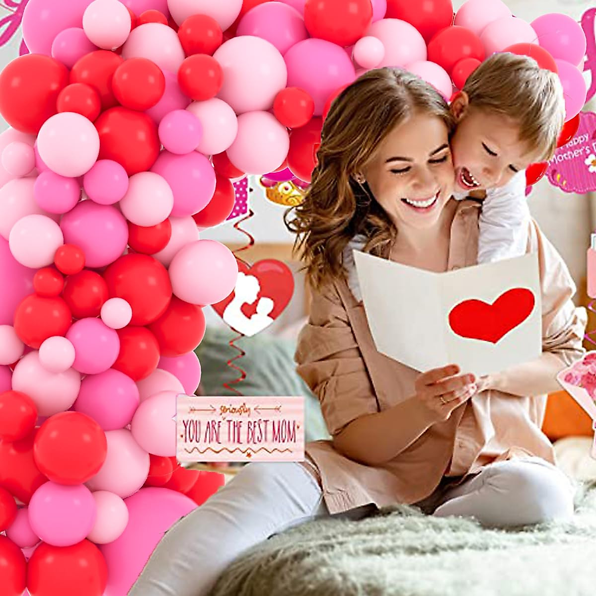 Matte Red, Light Pink, Rose Red Balloons Arch Garland - Strawberry Birthday Party Supplies Red Pink Balloons Arch Mother Day Party for Strawberry Birthday Wedding Bachelorette Valentines Party Decors