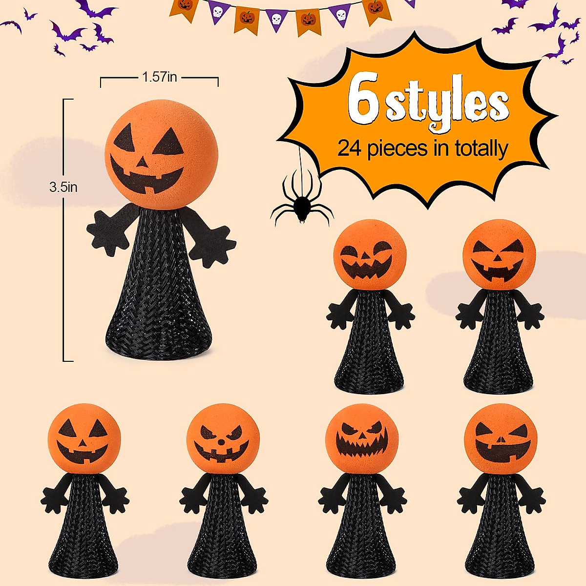 Halloween Party Favors Toys for Kids Girls Boys - 24 Pcs Jumping Popper Spring Launchers Toy, Bouncy Novelty Toy ,Classroom Prizes,Halloween Trick or Treating Goodie,Treat Bags Gifts Fillers Bulk