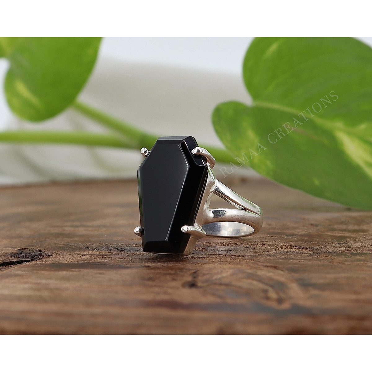 Black Onyx Coffin Silver Ring | Natural Black Onyx Sterling Silver 925 Handmade Coffin Ring | Handmade Jewelry