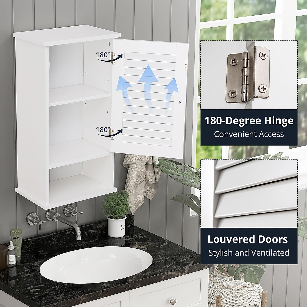 FRALIMK Bathroom Wall Cabinet, Single Door Over The Toilet Storage, Adjustable Shelves, Louver Door, Space Saver, Wall Mounted Organizer, 13 * 25 inches