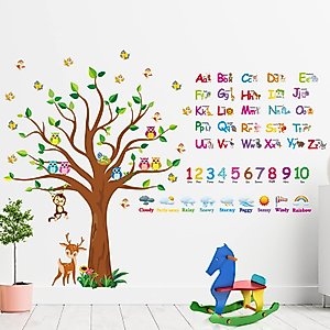 4 Sheets Number Wall Decals Numbers Learning Children Wall Decals Alphabet Wall Stickers ABC Numbers Weather Tree Wall Decals Animal Wall Decals for Kids Bedroom Classroom Playroom Wall Decor