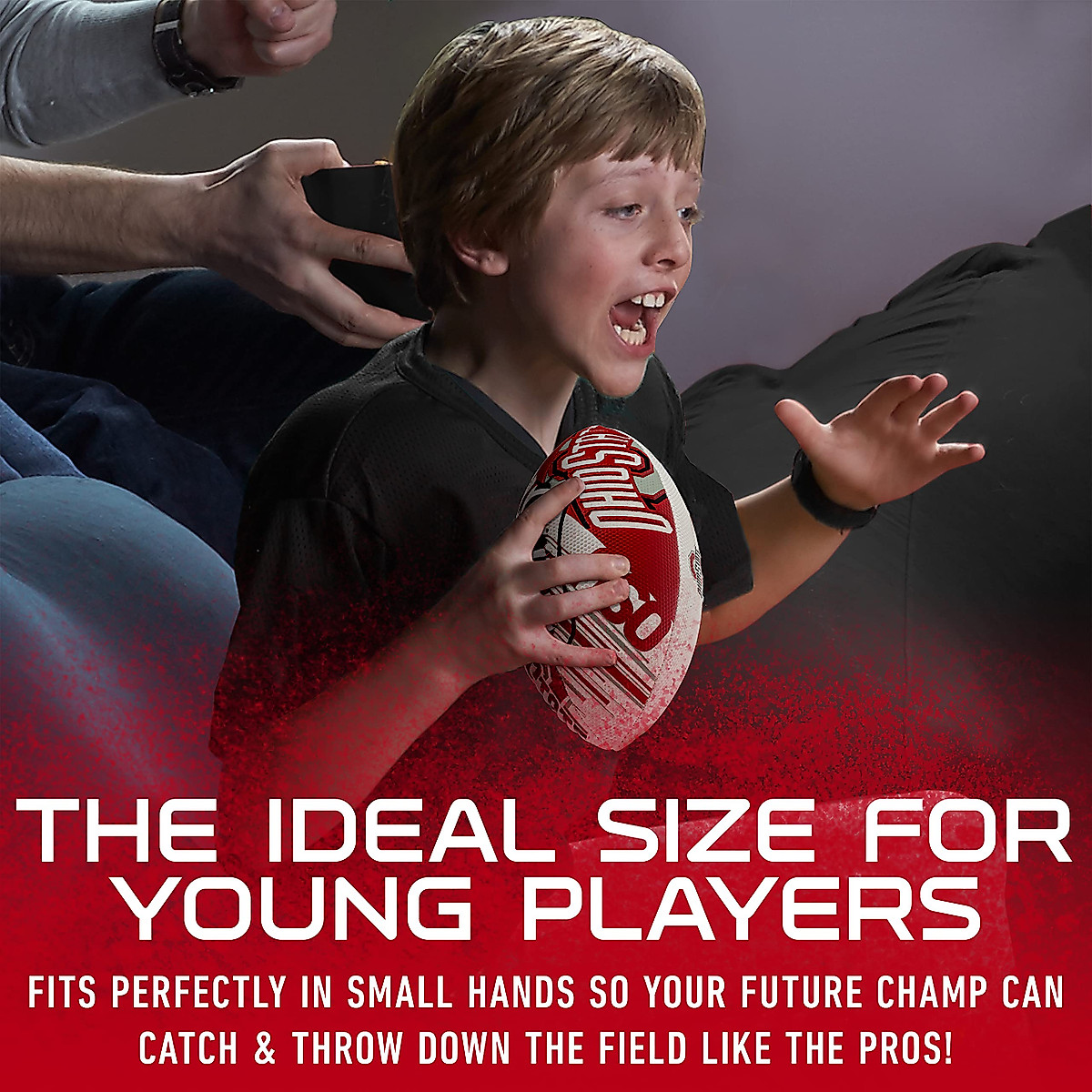 Franklin Sports Ohio State Foam Football - Youth Mini Football for Kids - 8.5" Junior Soft Foam Ball - SPACELACE Easy Grip Cover - Perfect Toy for Kids