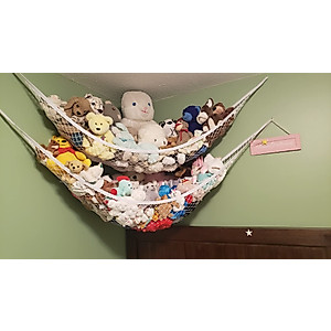 Toy Hammock, Huijukon Jumbo Corner Toy Hammock Toy Storage Net Hammock Collection Organizer for Stuffed Animals Squishmallows Cuddly Plush Soft Toys | Size: 86" x 60" x 60" (White)