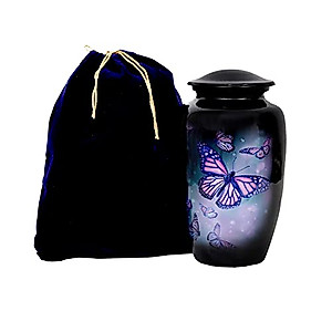 HLC Lovely Butterfly Black Finish Cremation Urn for Human Ashes - Funeral Urn Handcrafted - Affordable Urn for Ashes (Adult (200 lbs) – 10.5 x 6 “ , Cremation Urn)
