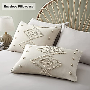 Oli Anderson Tufted Duvet Cover King Size, Soft and Lightweight Duvet Covers Set for All Seasons, 3 Pieces Boho Embroidery Shabby Chic Bedding Set (Beige, King, 104’’ x 90’’)