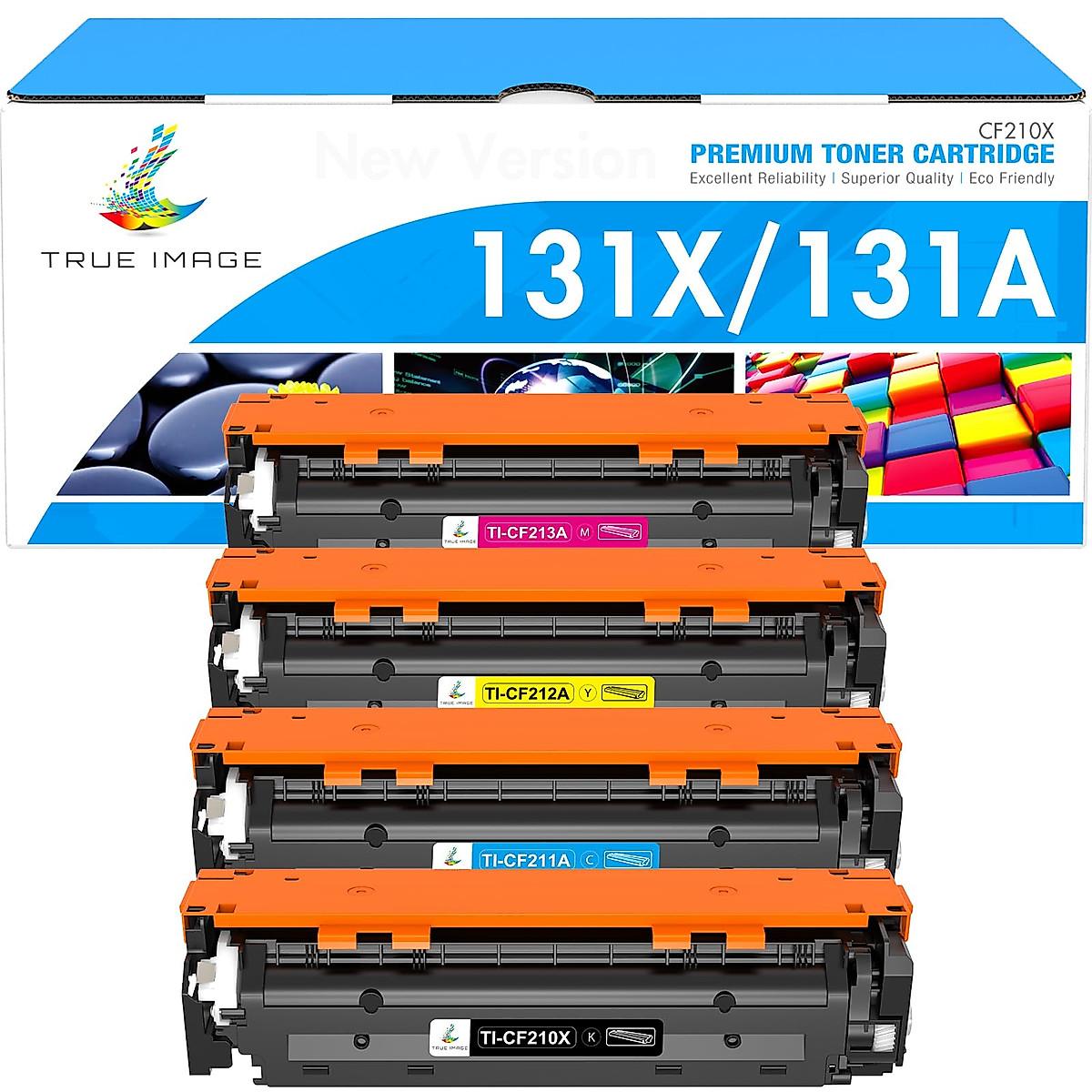 TRUE IMAGE Compatible Toner Cartridge Replacement for HP 131X CF210X 131A Pro 200 Color MFP M276nw M251nw M276n M251n CF210A CF211A CF212A CF213A Printer Ink (Black Cyan Yellow Magenta, 4-Pack)
